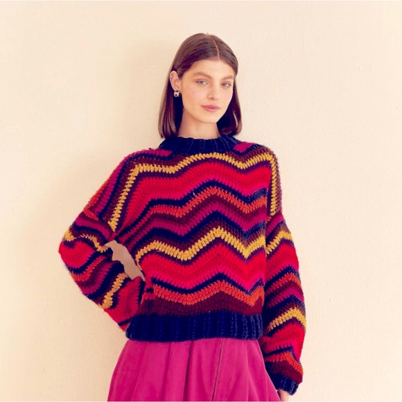 FARM Rio | Sweaters | Farm Rio Colorful Waves Crochet High Neck Sweater ...